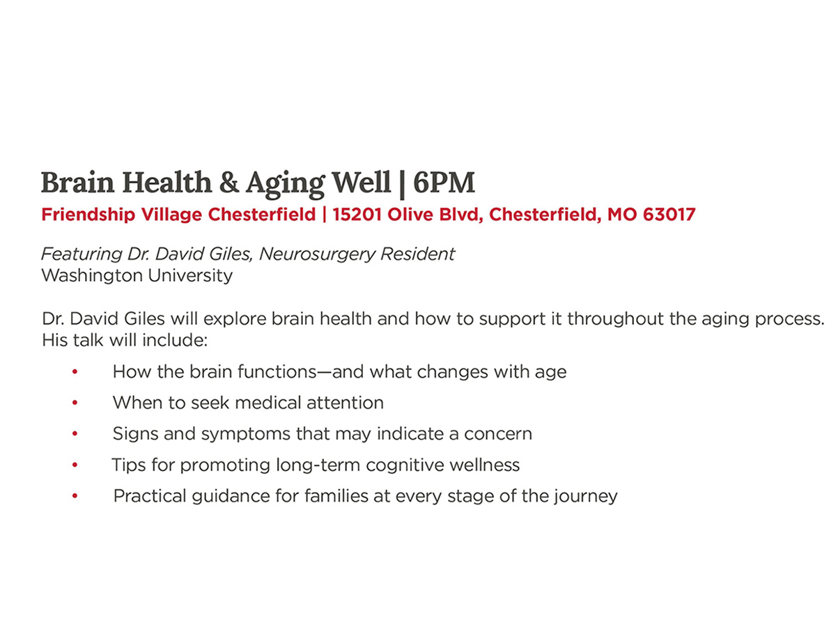 Brain Health & Aging Well - Chesterfield Campus | Friendship Village ...